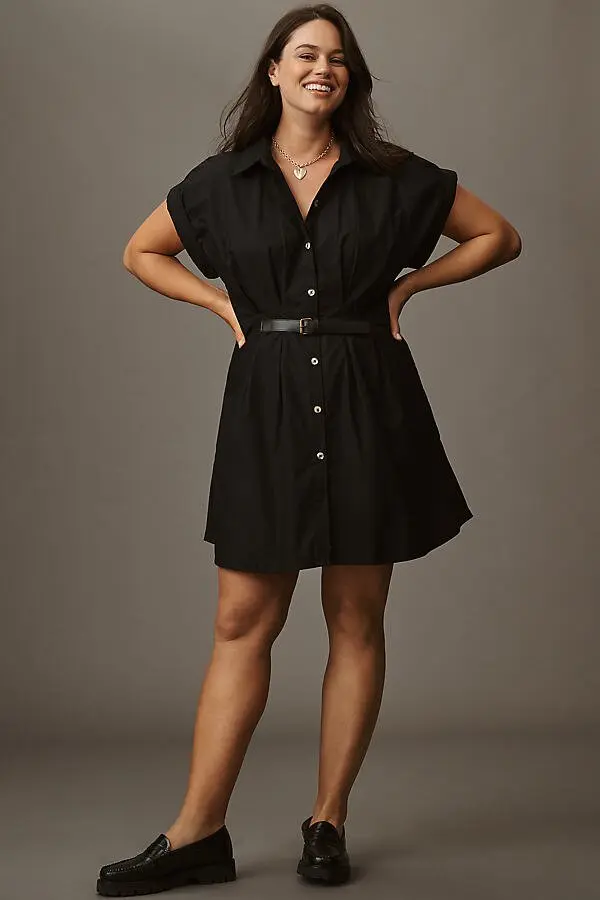 Anthropologie Faye Short-sleeve Belted Shirtdress - Black