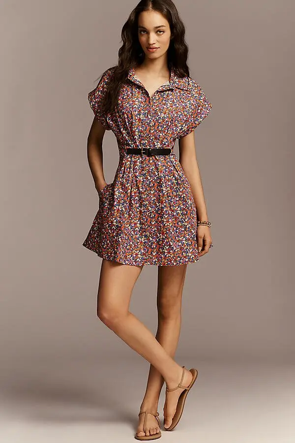 Anthropologie Faye Belted Shirt Dress - Pink Floral