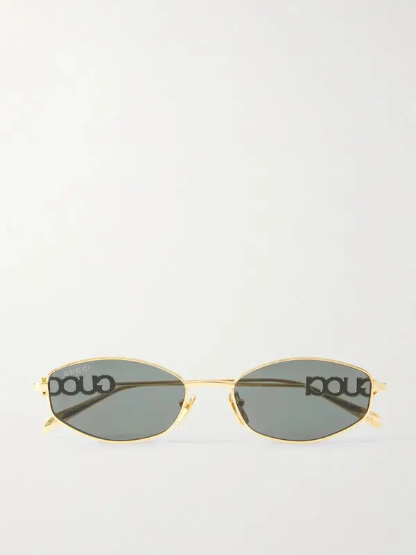Gucci Lettering Oval-frame -tone Sunglasses - Gold