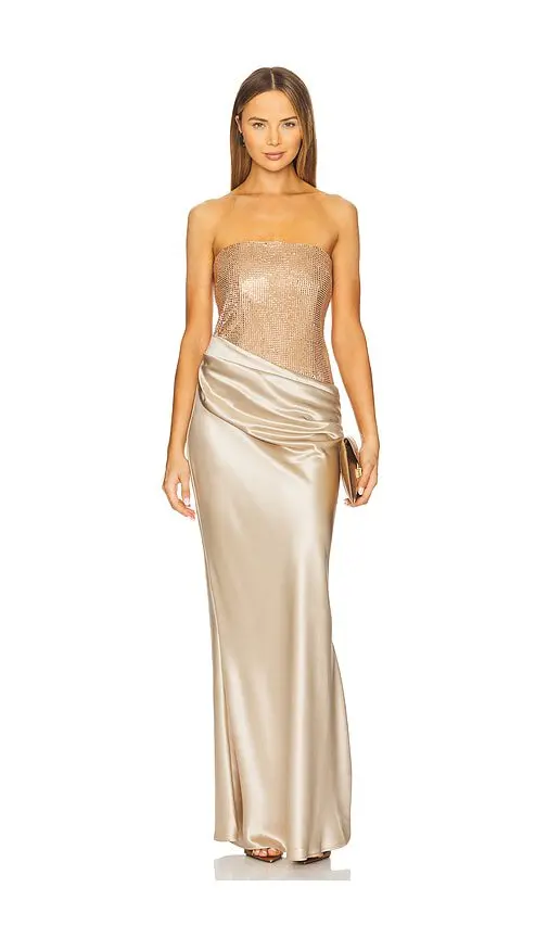 Retrofete Alexandra Sequin And Satin Gown - Latte