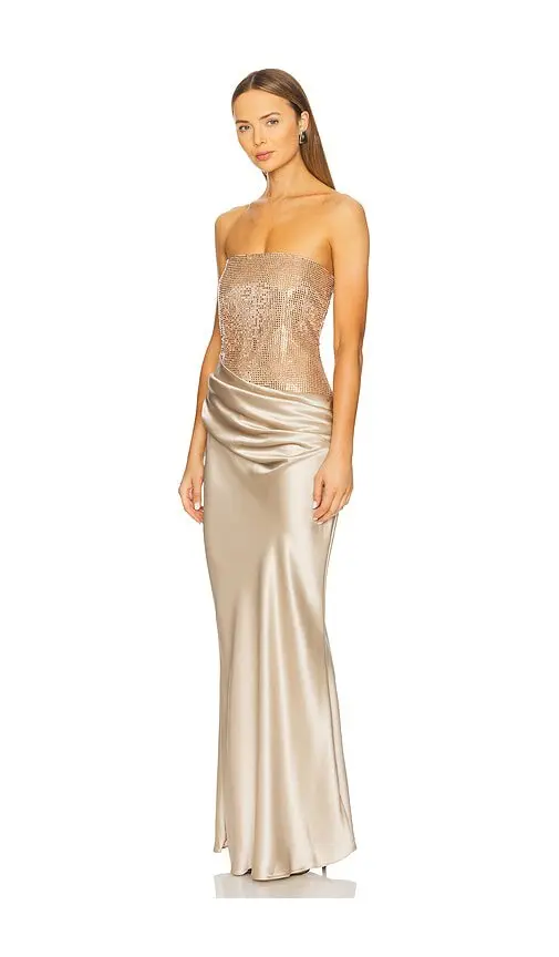 Retrofete Alexandra Sequin And Satin Gown - Latte