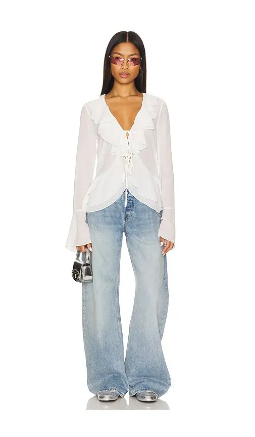 More To Come Alisia Ruffle Chiffon Top - Ivory | Editorialist
