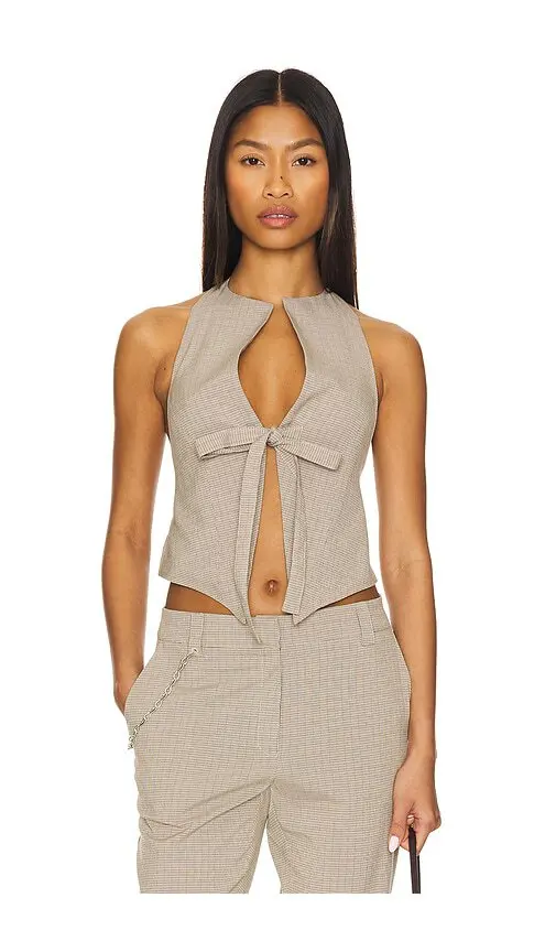 Lioness Butterfly Tie Top - Beige Gingham
