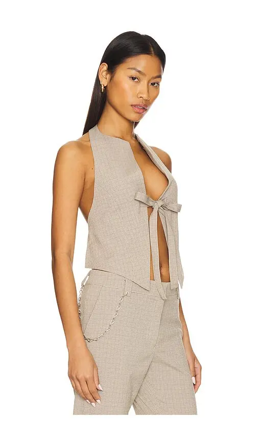 Lioness Butterfly Tie Top - Beige Gingham