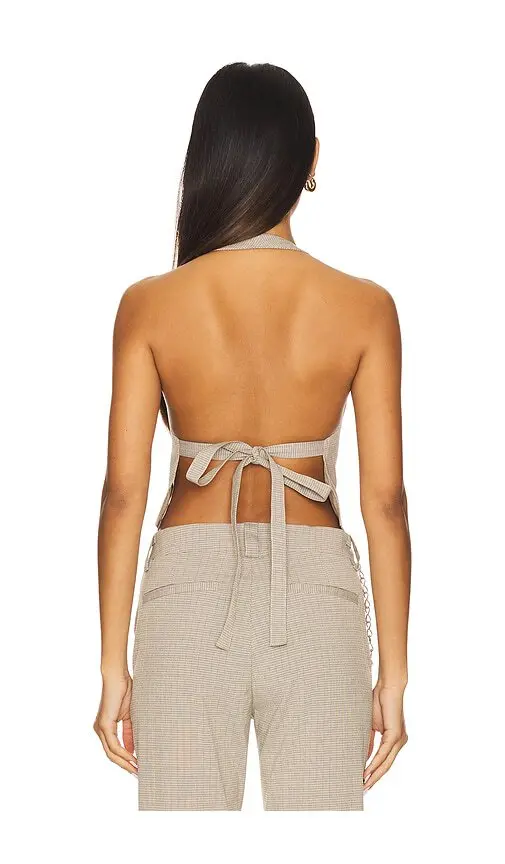 Lioness Butterfly Tie Top - Beige Gingham