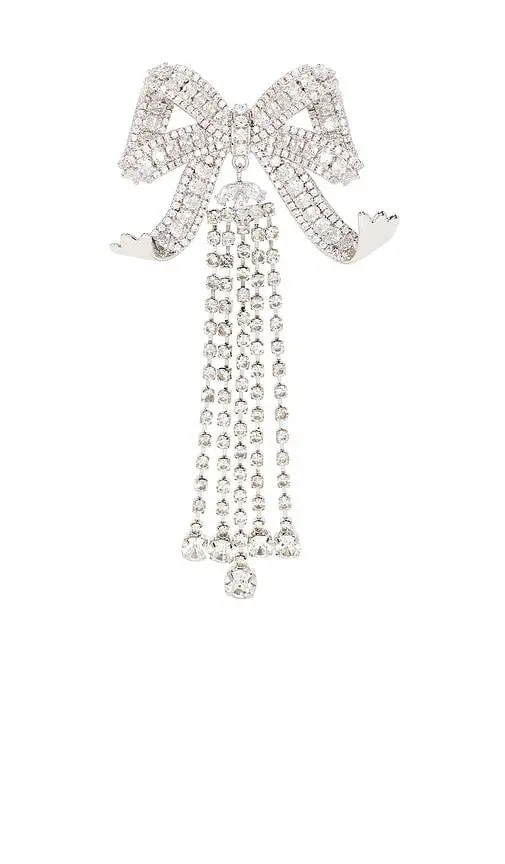 SELF-PORTRAIT Crystal Bow Droplet Brooch - Silver
