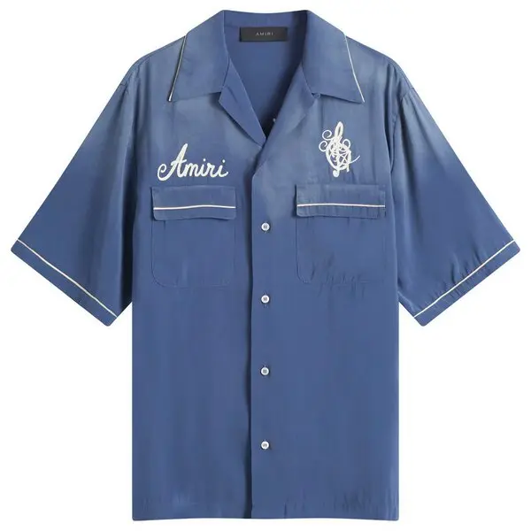 Amiri Saturday Night Camp Collar Bowling Shirt In Navy - 70