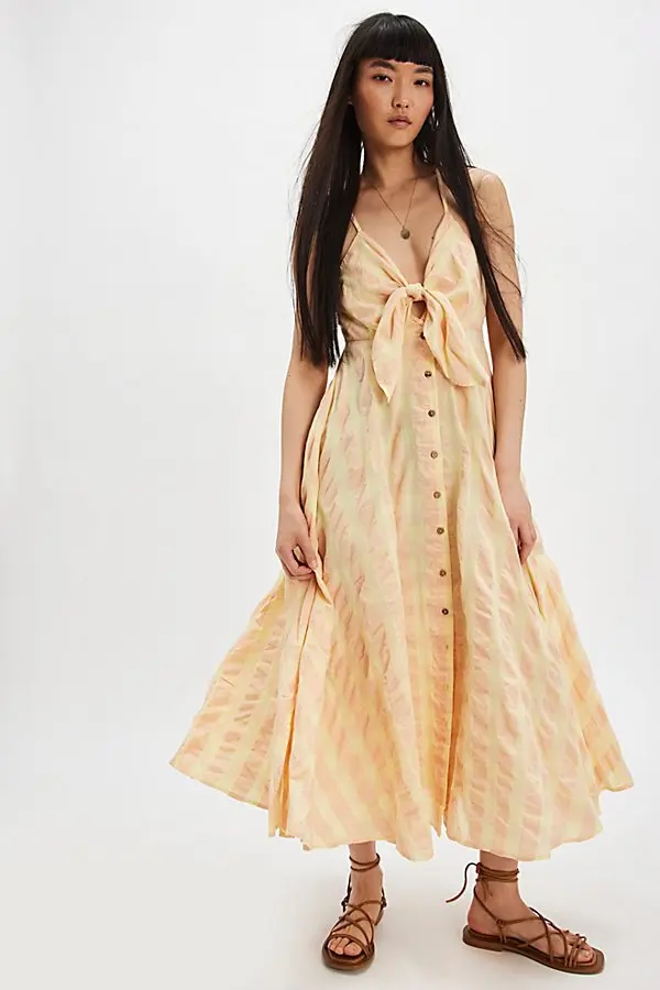 Free People Via Midi Dress - Creamsicle Combo Everly