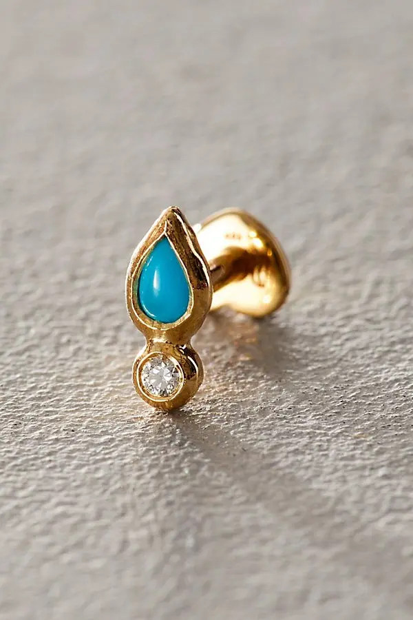 Pamela Love Bezel Pear Stud - Turquoise/diamond/gold