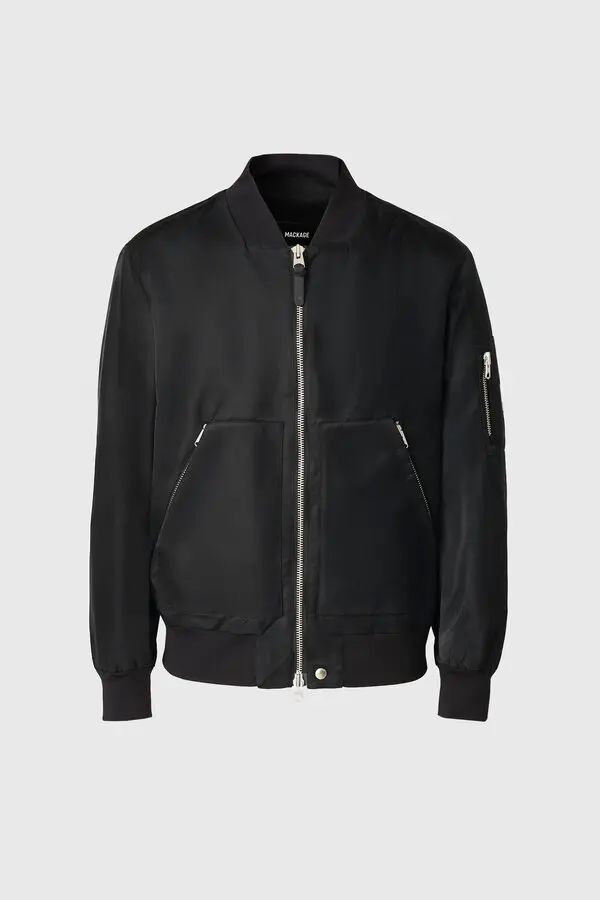 Mackage Emilio Satin Bomber Jacket - Black