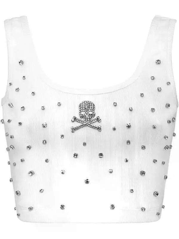 Philipp Plein Rhinestone-embellished Jersey Top - White