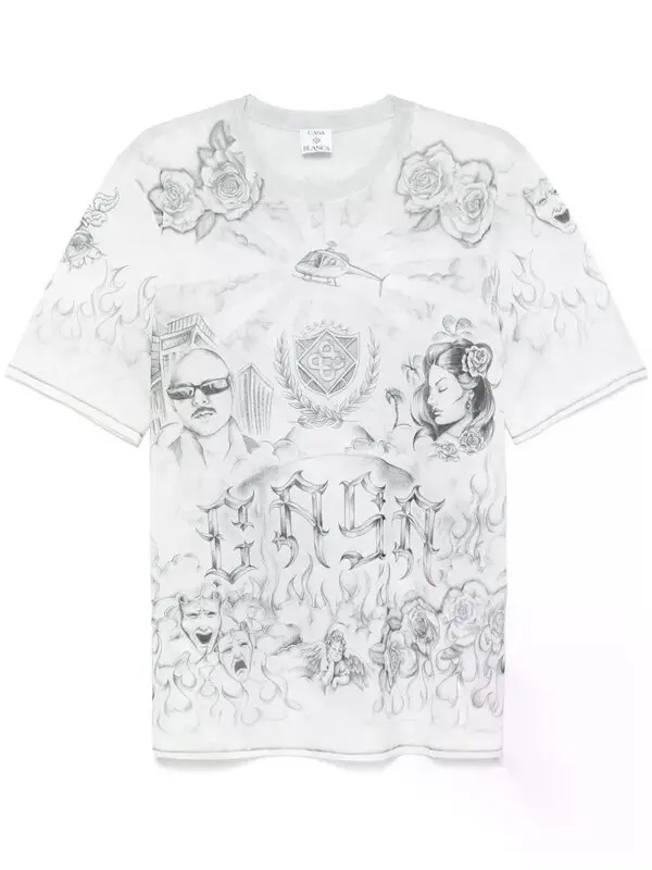 Casablanca Tattoo-print Mesh T-shirt
