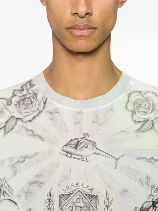 Casablanca Tattoo-print Mesh T-shirt