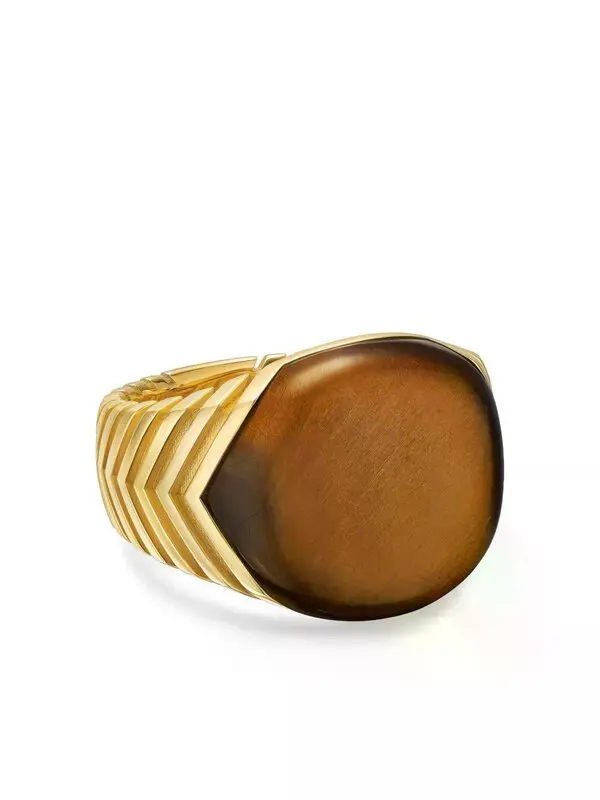 David Yurman 18kt Yellow Chevron Tiger-eye Signet Ring - Gold