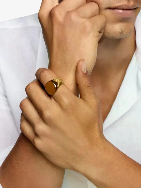 David Yurman 18kt Yellow Chevron Tiger-eye Signet Ring
