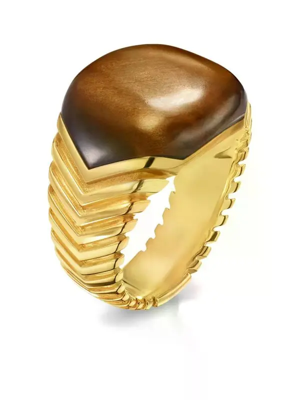 David Yurman 18kt Yellow Chevron Tiger-eye Signet Ring
