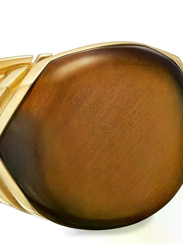 David Yurman 18kt Yellow Chevron Tiger-eye Signet Ring