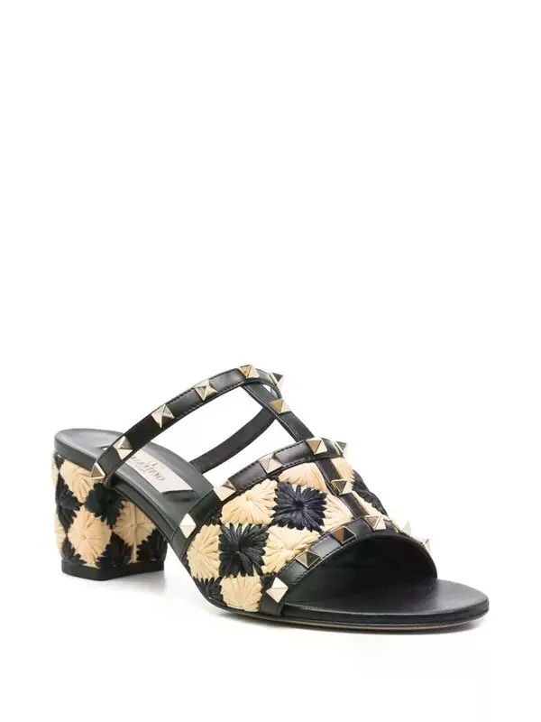 Valentino Garavani Rockstud Raffia Sandals - Black