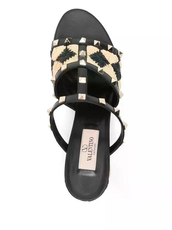 Valentino Garavani Rockstud Raffia Sandals - Black