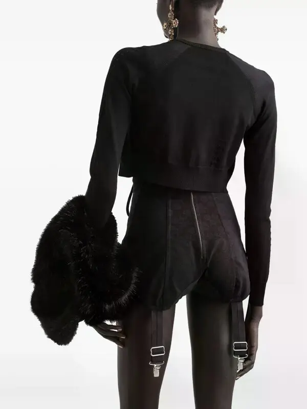 Dolce & Gabbana Ribbed Cropped Cardigan - Black