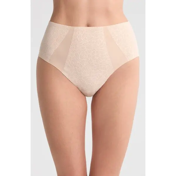 Chantelle Pure Lace High Waist Support Briefs - Beige Blush