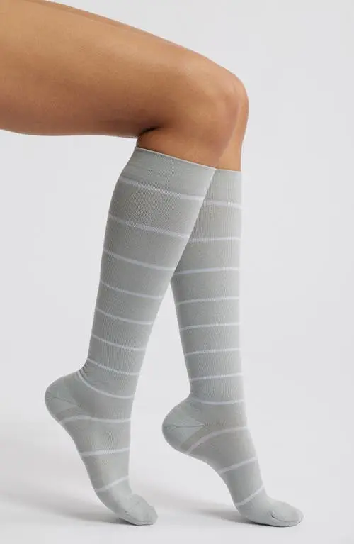 Comrad Stripe Knee High Compression Socks - Heather White