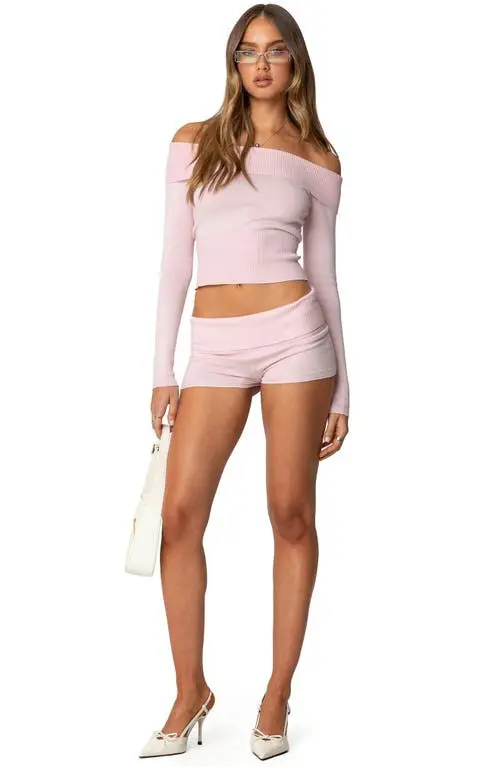 EDIKTED Jamie Foldover Knit Micro Shorts