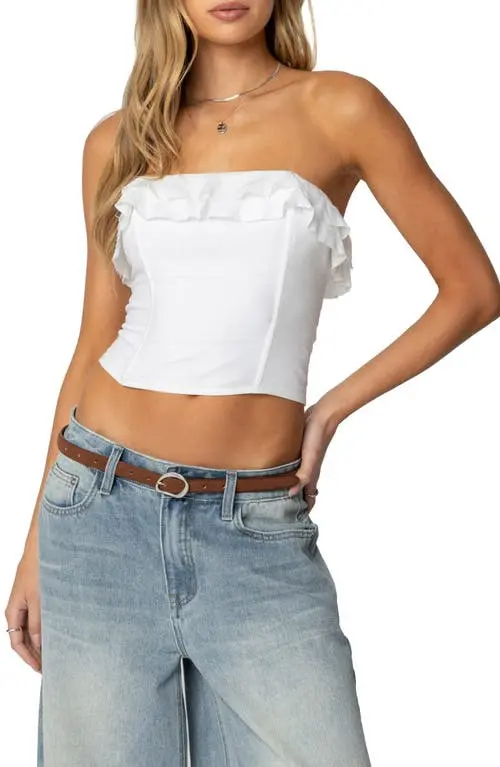 EDIKTED Litsa Ruffle Strapless Corset Crop Top