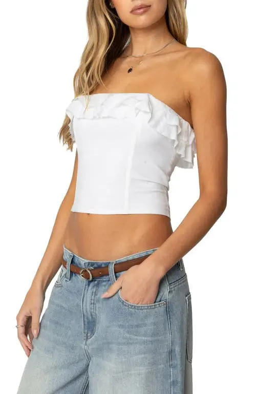 EDIKTED Litsa Ruffle Strapless Corset Crop Top