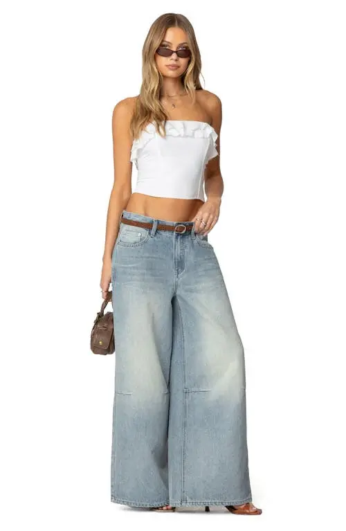 EDIKTED Litsa Ruffle Strapless Corset Crop Top