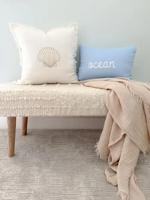 Anaya Ocean Knot Embroidered Linen Pillow With Down Alternative Insert