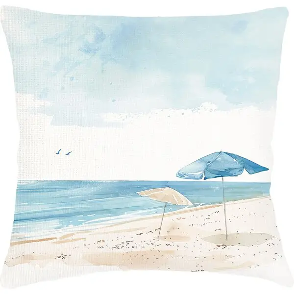 Anaya Barefoot Beach Linen Pillow 20x20 With Down Alternative Insert - Blue