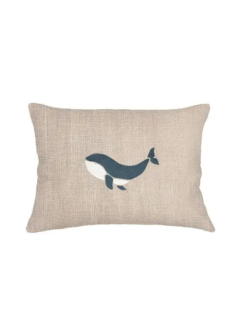 Anaya Whale Tale Embroidered Linen Pillow With Down Insert - White