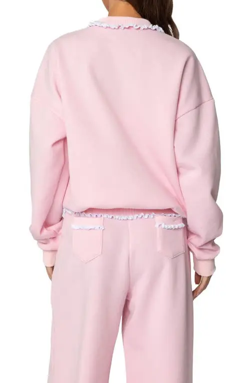 EDIKTED Ashtin Ruffle Trim Half Zip Sweatshirt - Light-pink
