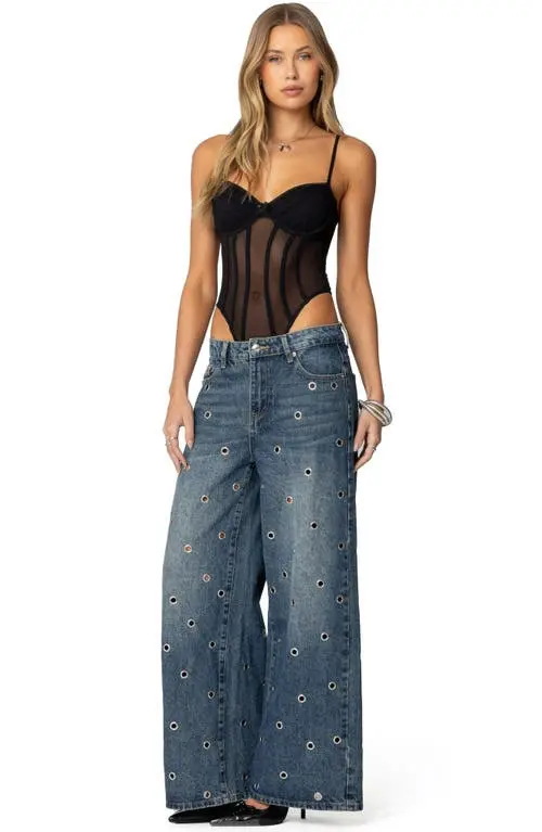 EDIKTED Jainie Grommet Low Rise Jeans