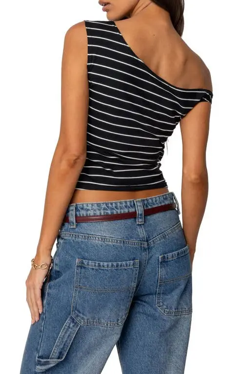 EDIKTED Keryn Stripe Asymmetric Top - Black