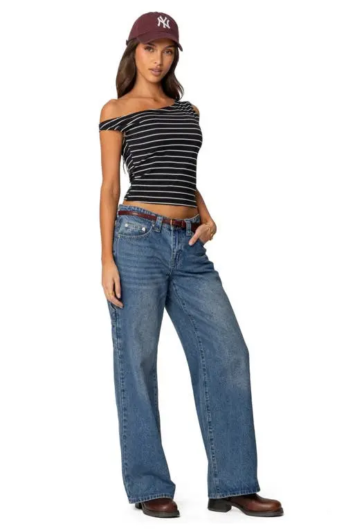 EDIKTED Keryn Stripe Asymmetric Top - Black