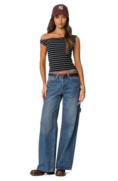 EDIKTED Keryn Stripe Asymmetric Top - Black