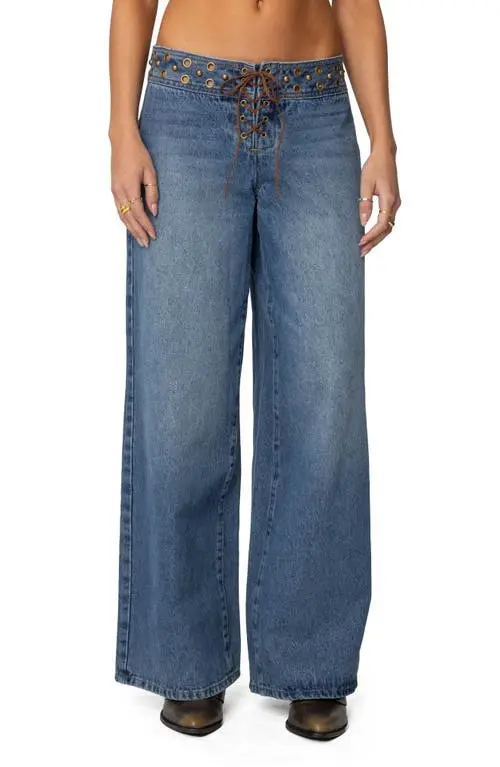 EDIKTED Stud And Grommet Wide Leg Jeans