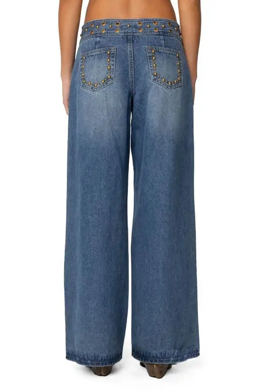 EDIKTED Stud And Grommet Wide Leg Jeans