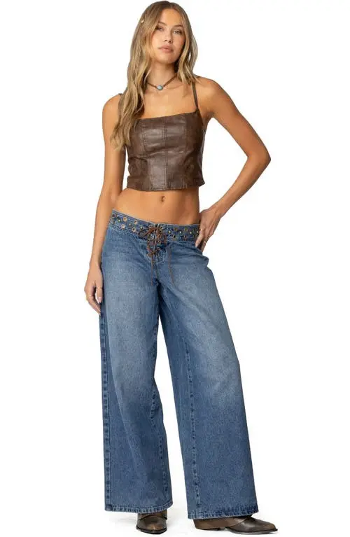 EDIKTED Stud And Grommet Wide Leg Jeans
