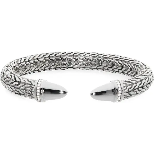 John Hardy Spear 50 Flex Cuff Bracelet With Diamonds - Silver White Diamond .25ct