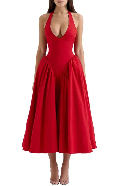 House Of Cb Marilyn Halter Midi Dress - Haute Red