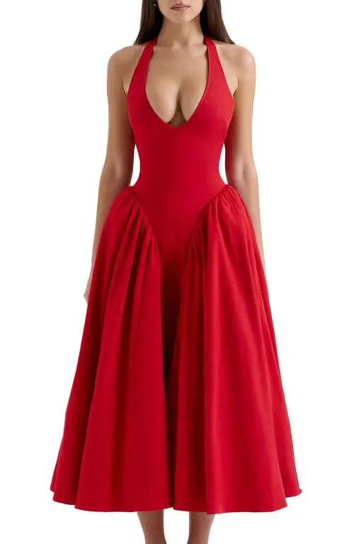 House Of Cb Marilyn Halter Midi Dress - Haute Red