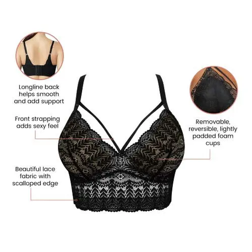 Parfait Mia Wire-free Padded Lace Bralette - Black