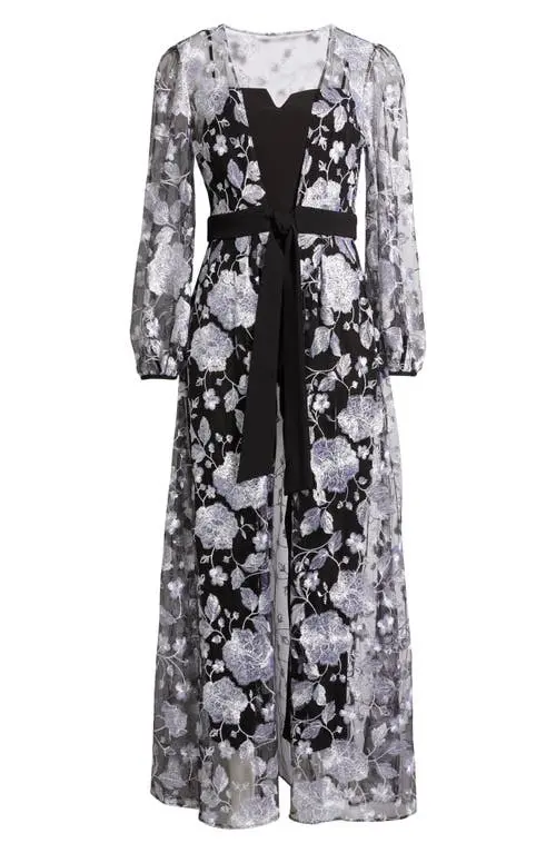 Julia Jordan Floral Embroidery Jacket And Jumpsuit Set In Black/ Silver -  60% Off | Editorialist