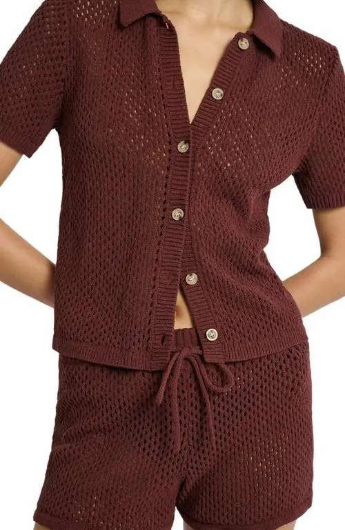 Onia Crochet Knit Button-up Shirt