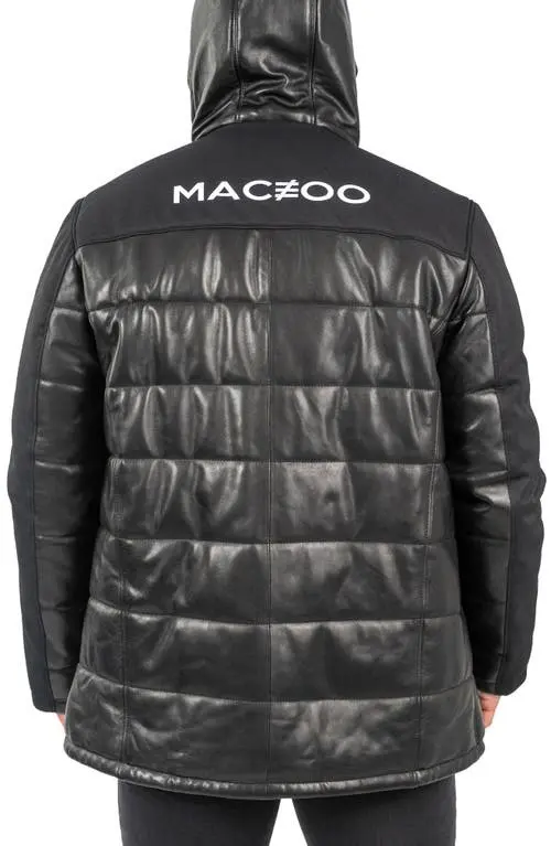 MACEOO Mixed Media Leather Quilted Bomber Jacket
