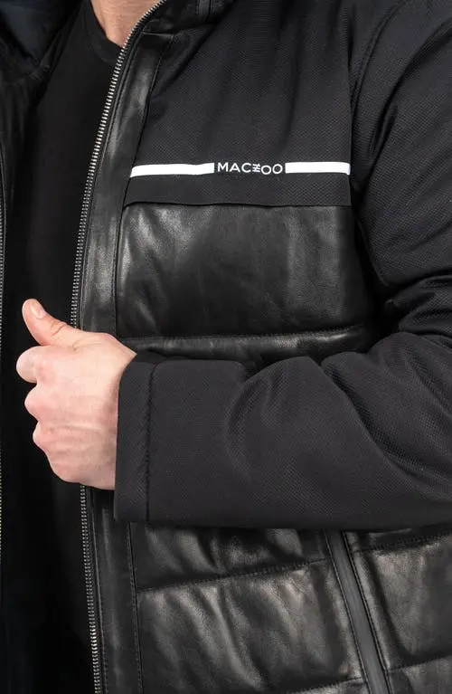MACEOO Mixed Media Leather Quilted Bomber Jacket