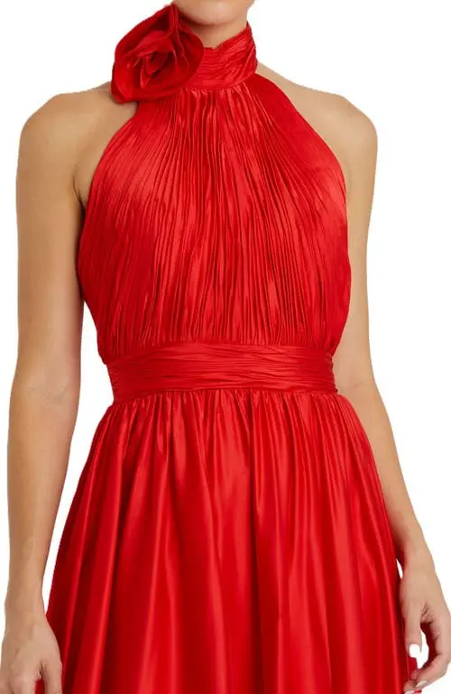 Mac Duggal Soft Tie Halter Neck High Slit Gown - Cherry